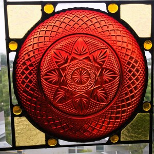 Stained Glass Panel|red, Gold and Green Glass With Vintage Red Glass ...
