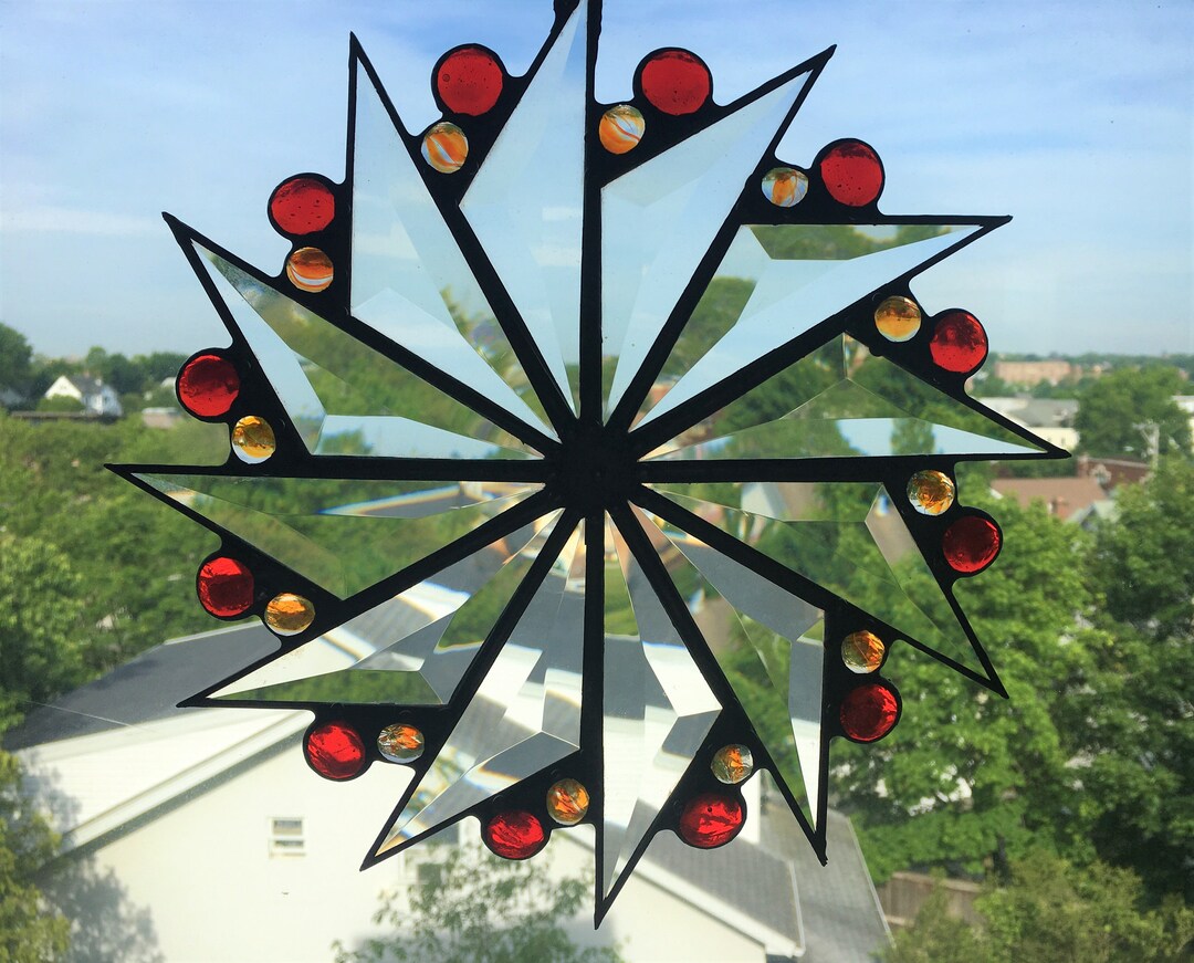 Stained Glass Suncatcher|pinwheel Design|red and Orange Swirl Glass ...