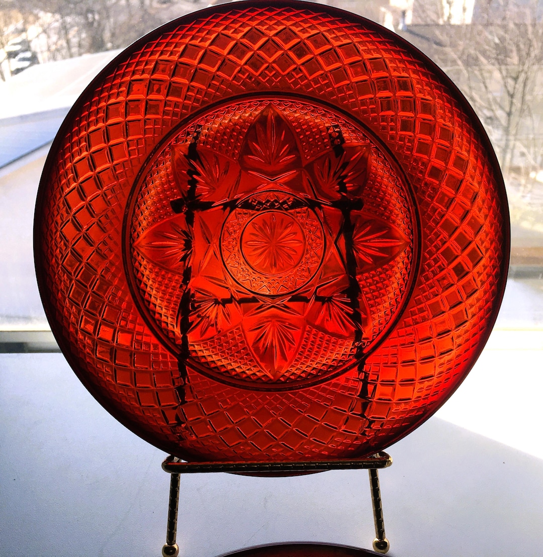 Crystal D'arques Glass Plates, Set of Two, Vintage Ruby Red Glass ...