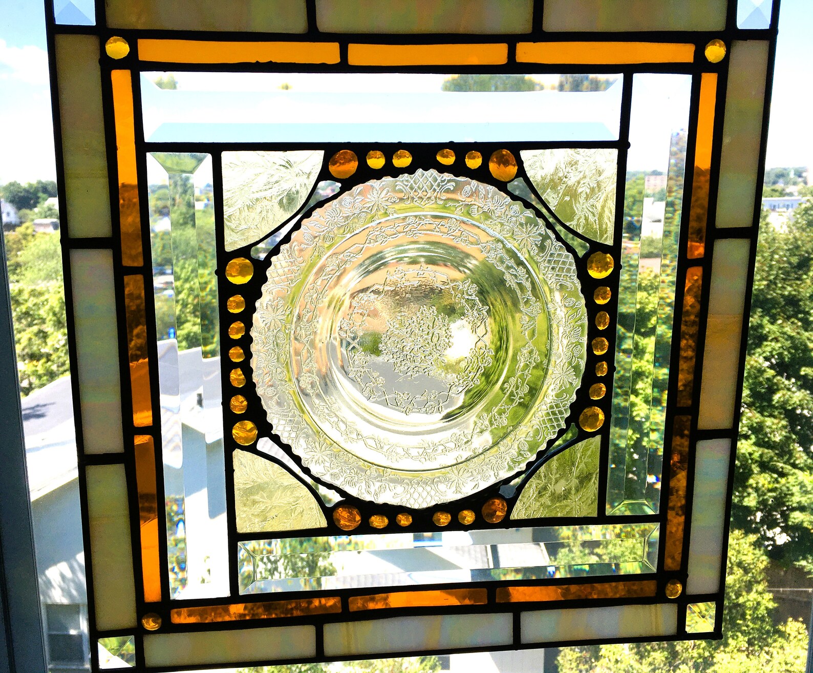 Stained Glass Panelyellow and Gold Glass With Vintage Glass - Etsy