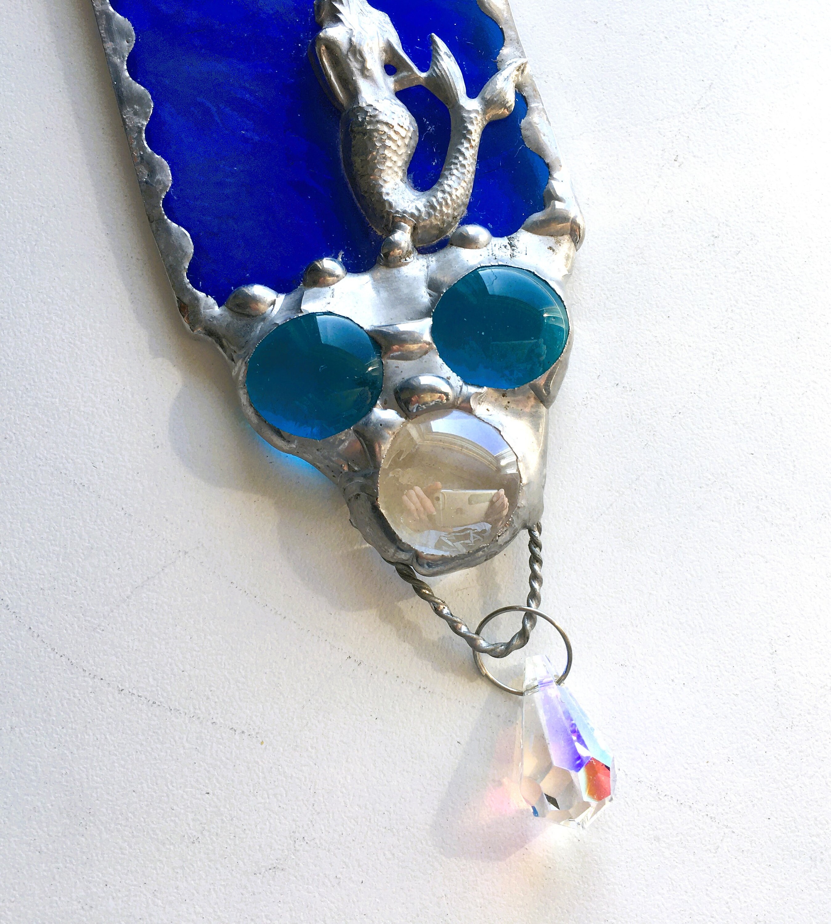 Stained Glass Suncatcher, Twin Mermaids, Blue Glass With Aurora ...