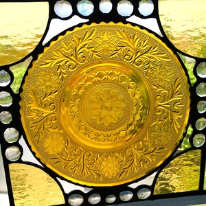 Stained Glass Panel With Vintage Indiana Glass Plate|sandwich Pattern ...
