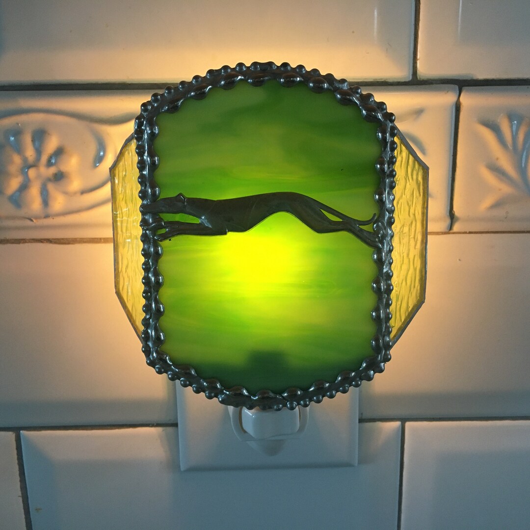 Stained Glass Greyhound Nightlight, Two Toned Green Glass, Home and ...