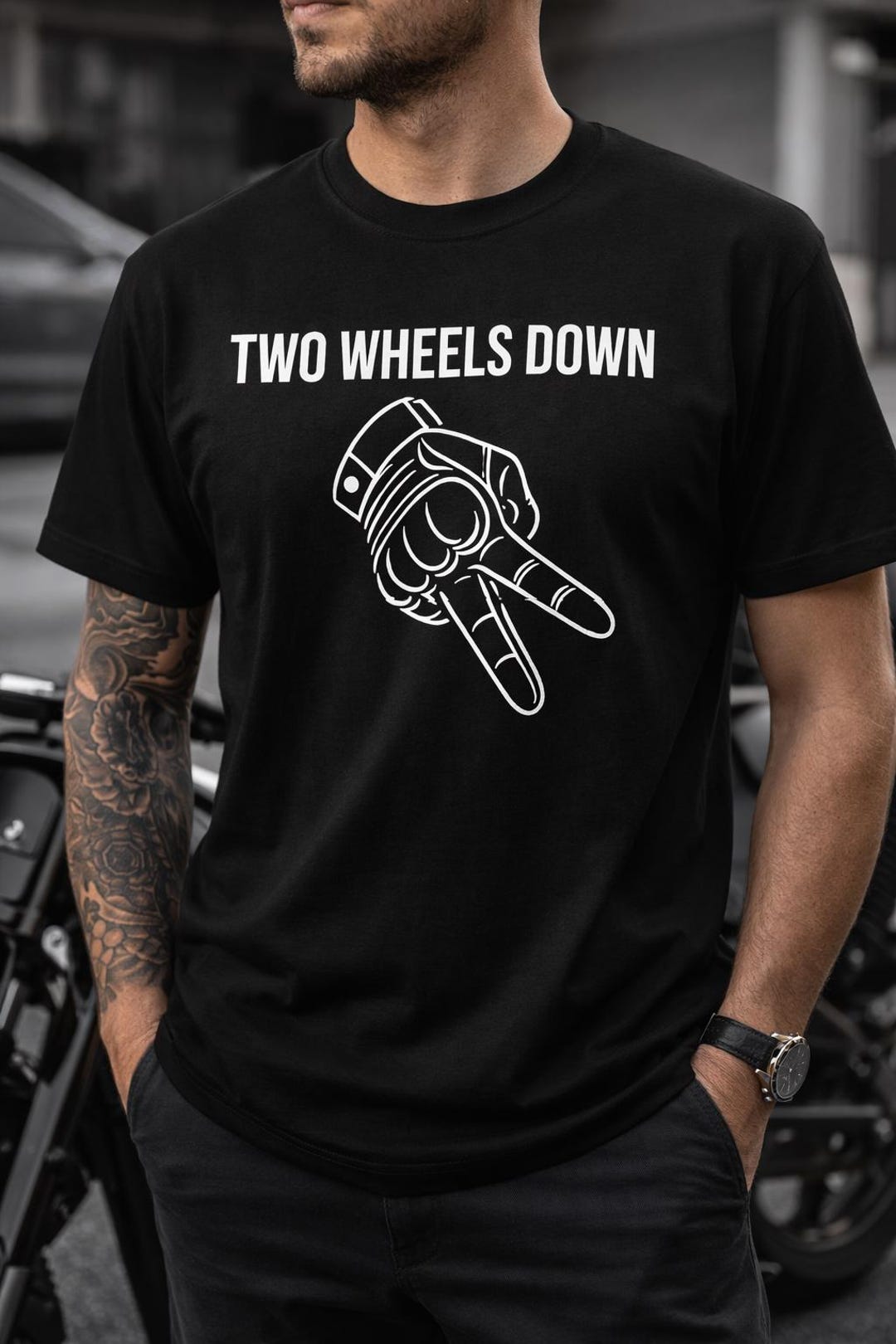 Two Wheels Down Motorcycle Hand Skull T-shirt | Biker Tee - Etsy