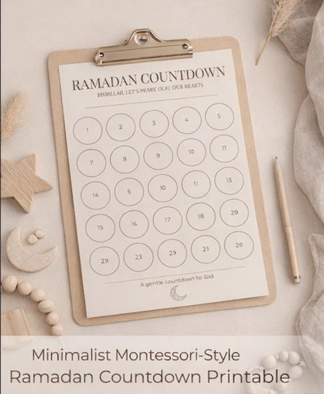 Minimalist Ramadan Countdown Printable for Kids | Neutral Beige Ramadan ...