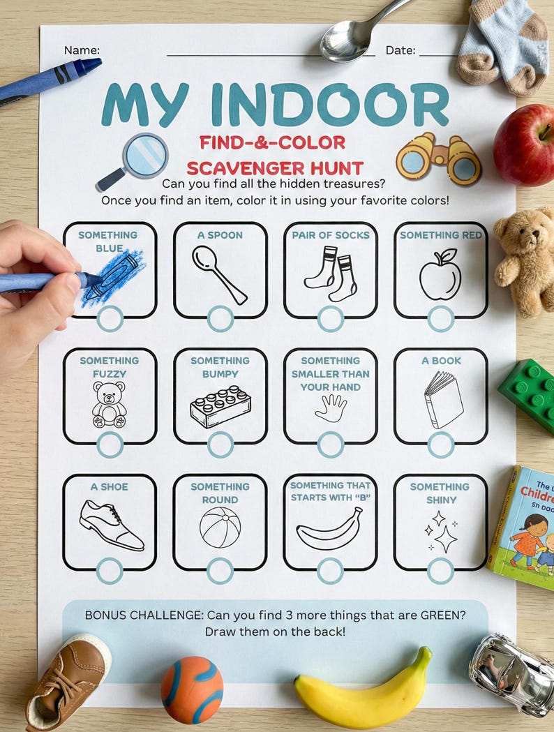 Find-and-color Scavenger Hunt for Kids Printable | Rainy Day Activity ...