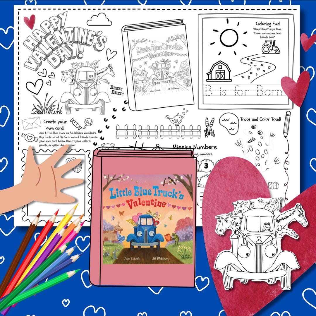 Little Blue Truck Valentine Activity Mat • Printable Coloring Page ...