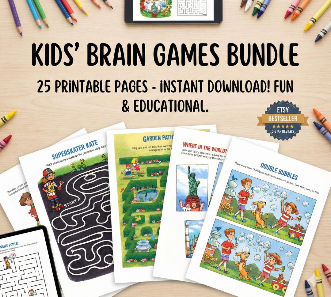 Printable Kids Brain Games PDF | 25 Puzzle Workbook Pages | Reading ...