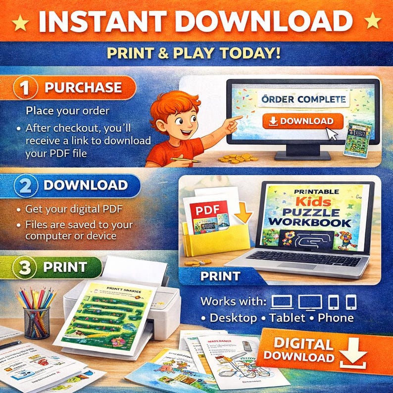 Printable Kids Brain Games PDF | 25 Puzzle Workbook Pages | Reading ...
