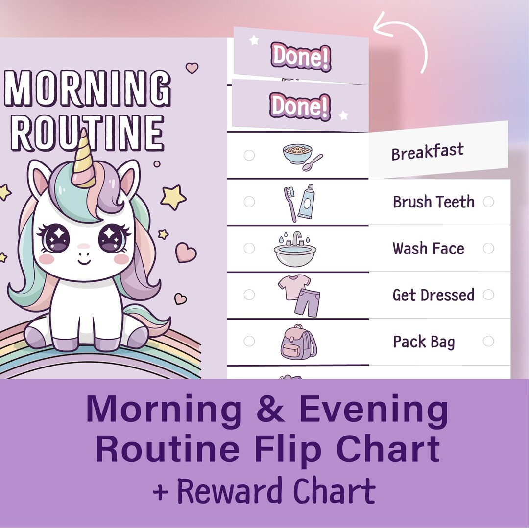 Unicorn Kids Routine Chart | Morning, Evening, Reward (digital Download ...