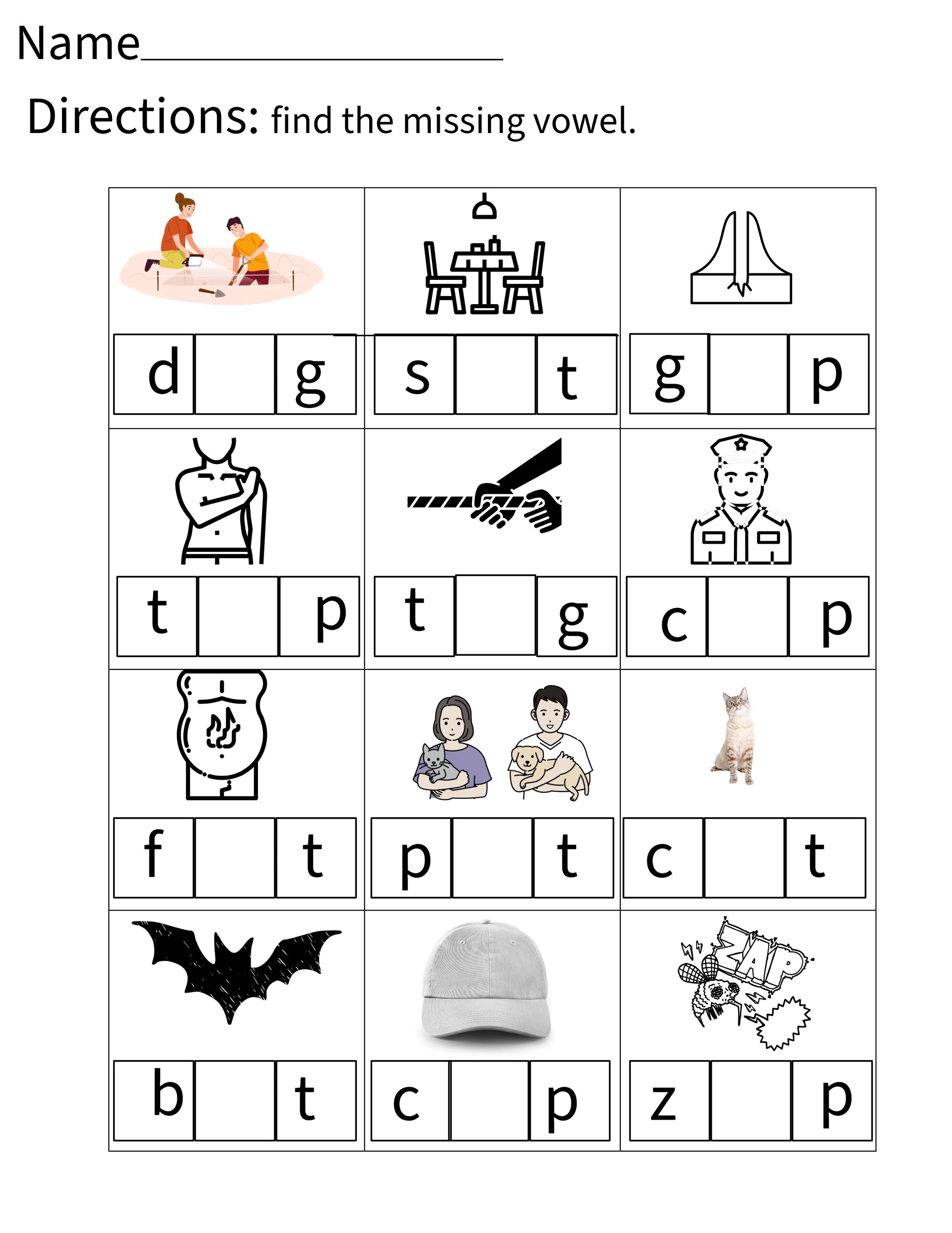 CVC Find the Missing Vowel File Folder Game Set 5 - Etsy