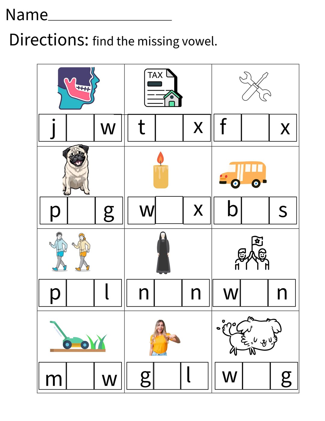 CVC Find the Missing Vowel File Folder Game Set 7 - Etsy