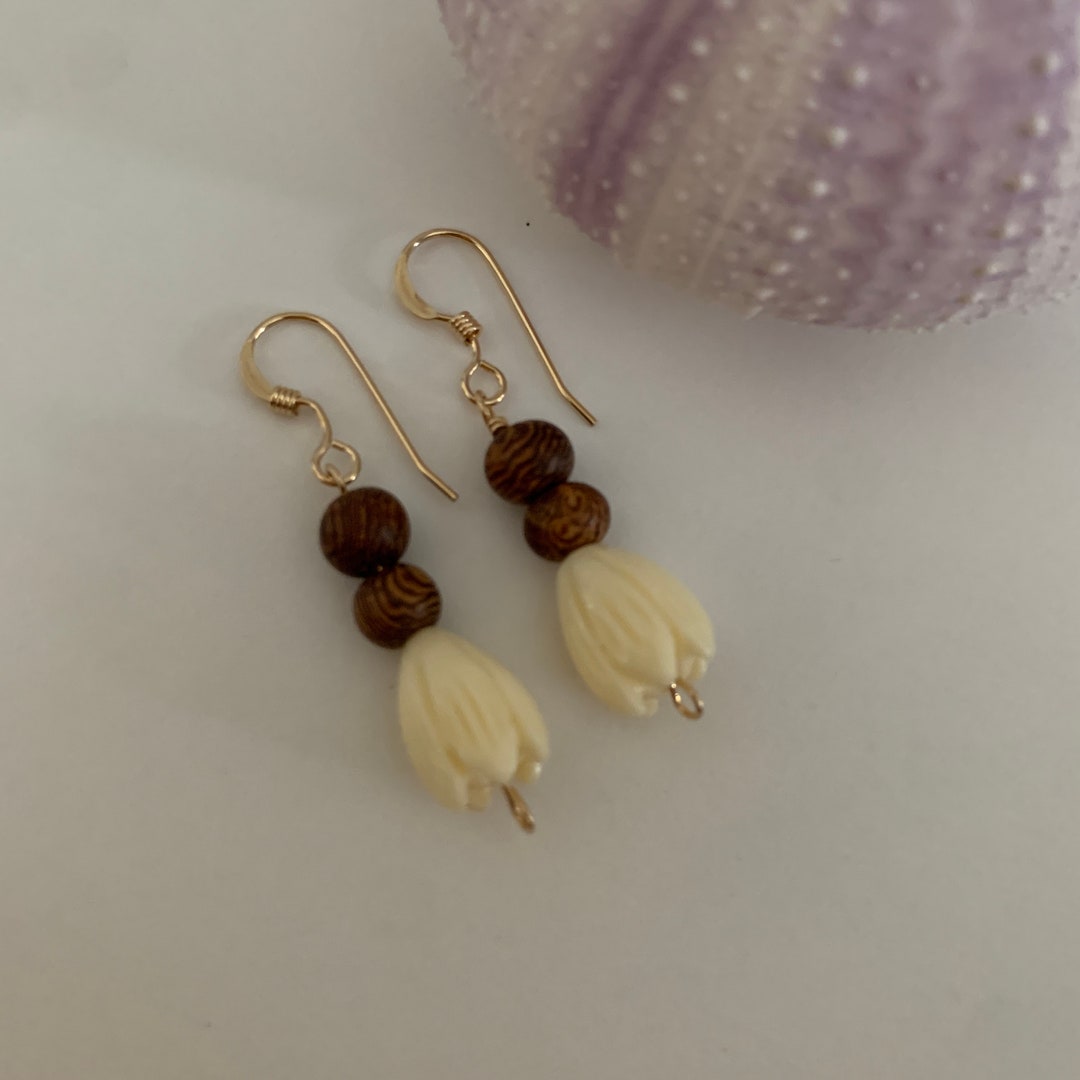 Pikake Collection - Simple Single Earrings - Wooden Beads (#2590) - Etsy