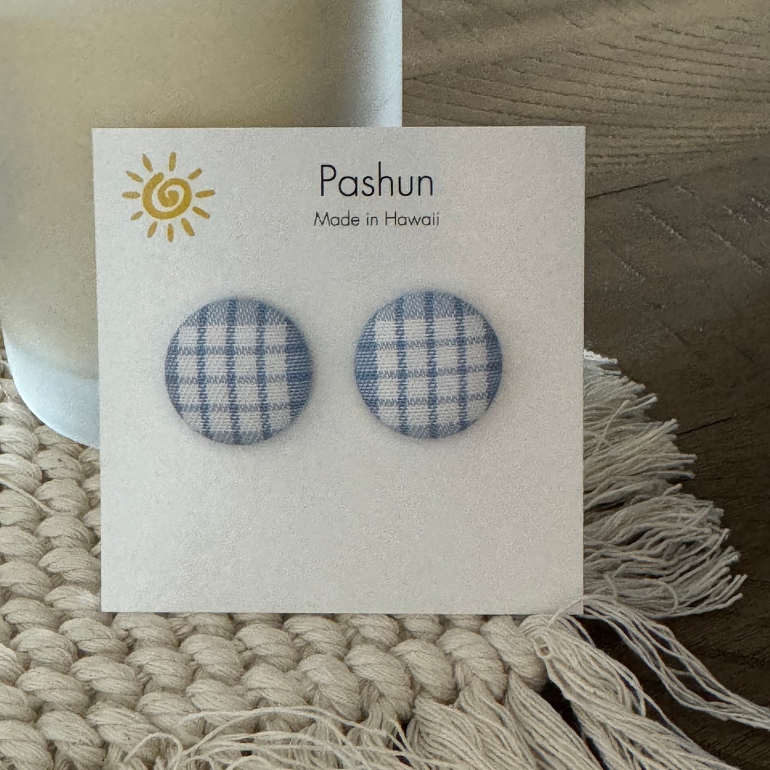 Fabric Button Earrings // Palaka // Light Blue // 2873 - Etsy