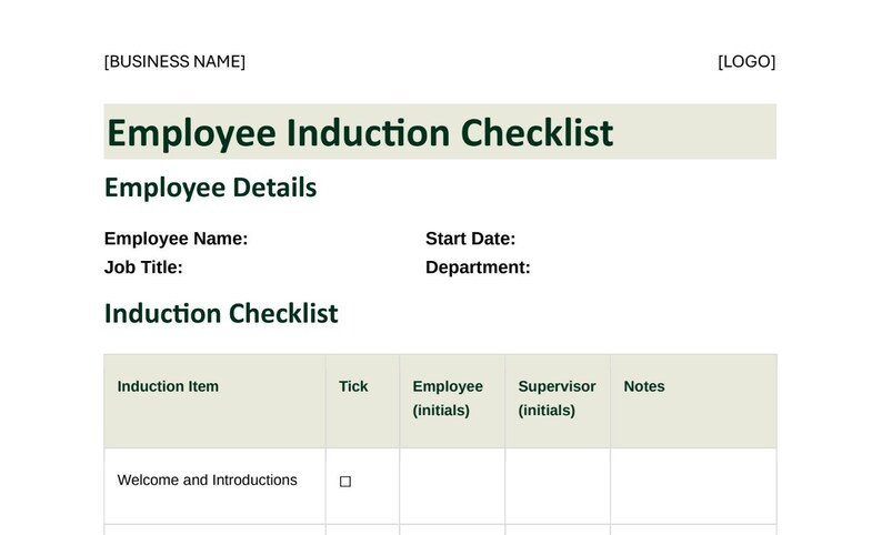 Employee Induction Checklist - Etsy