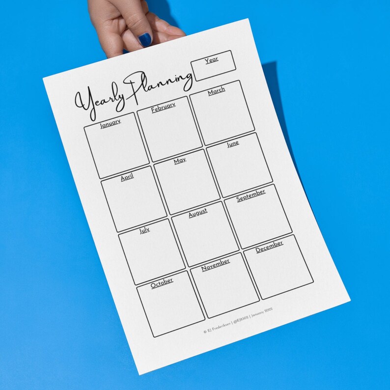 Yearly Planning Sheet, Single Page, Easy to Read, Undated, Black ...