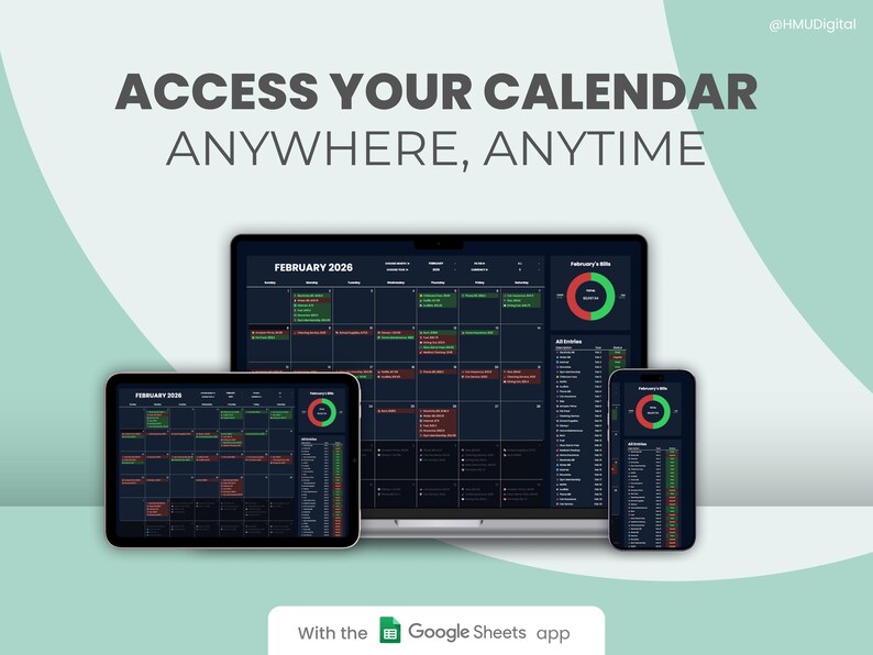 Bill Tracker Calendar | Spreadsheet Google Sheets Bill Calendar ...