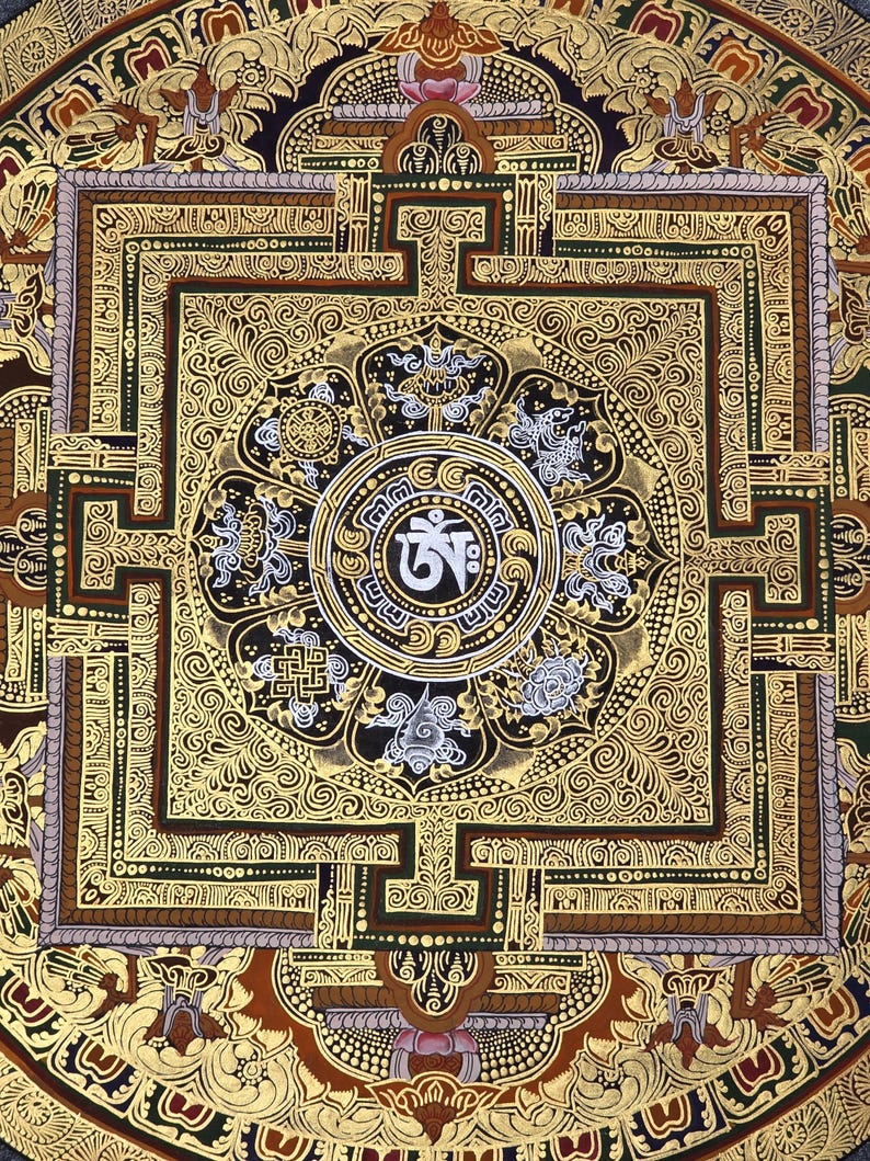 Sacred Gold Mandala Thangka Painting, Hand-painted Nepal Tibetan Art ...