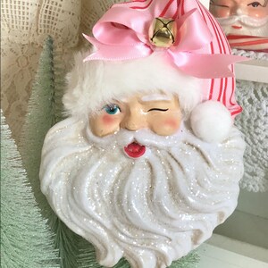 Vintage Pink Christmas Winking Santa, Santa Blow Mold Ornament, Kitschy ...