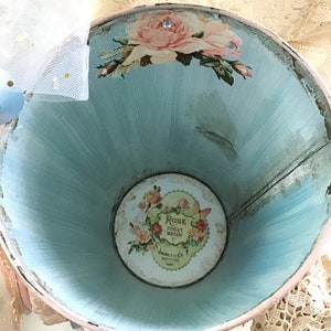 Shabby Metal Pail, Decorative Storage Pail, Painted Bucket, Laundry ...