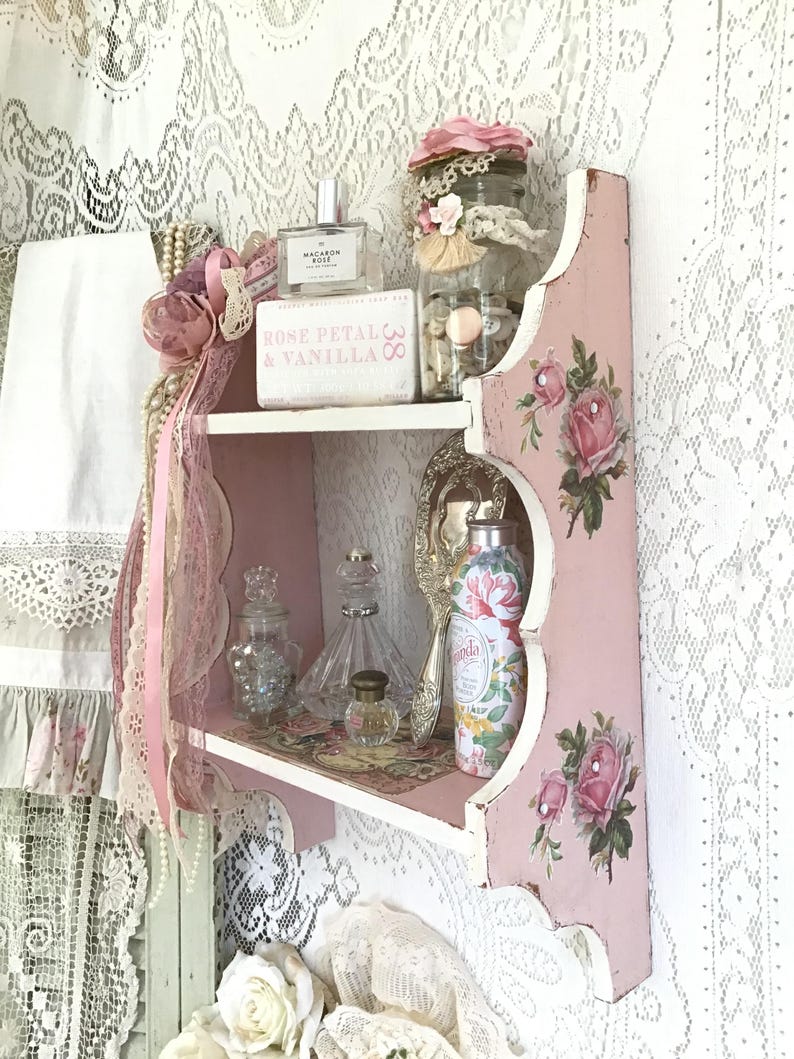 Shabby Pink Cottage Chic Display Shelf: Rhinestone Rose Decor - Etsy