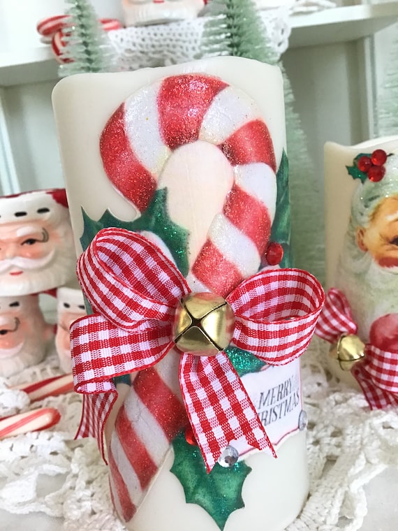 Candles Wrapped In Candy Canes Coquette Peppermint Bow Christmas Treat