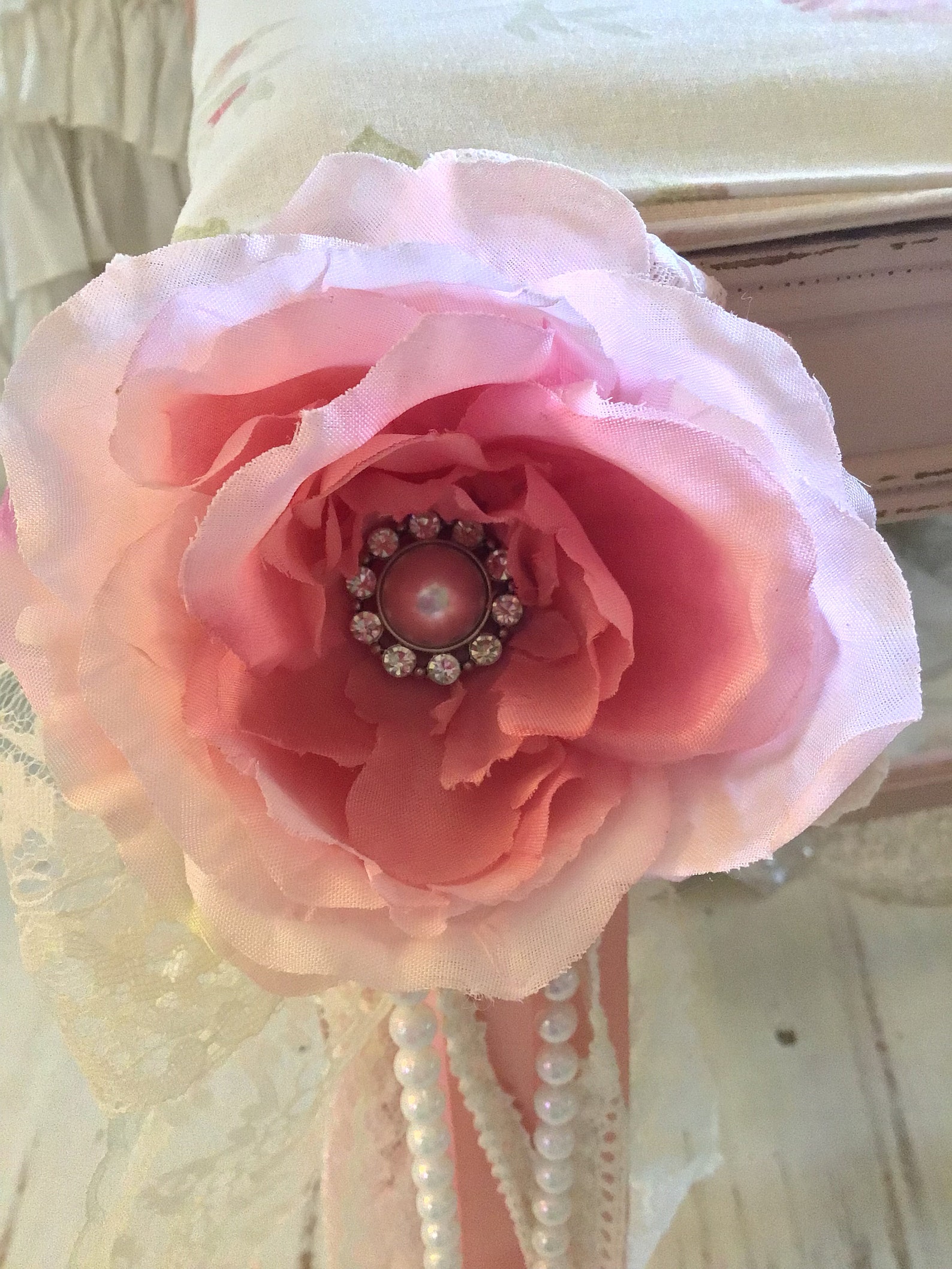 Shabby Pink Bench, Floral Vanity Bench, Vintage Piano Bench, Chippy ...