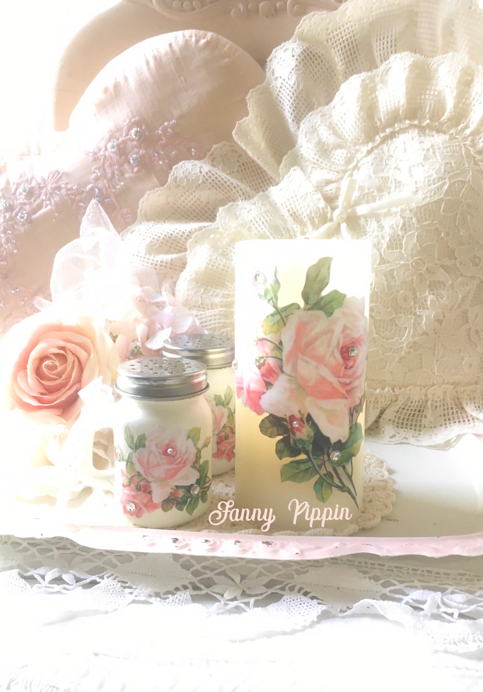 Shabby Pink Rose Flameless Candle Victorian Roses Timer - Etsy