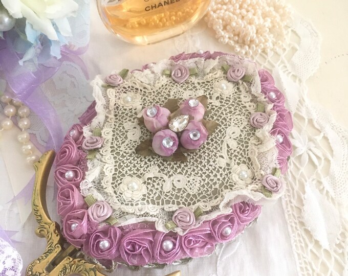 Victorian Jeweled Hand Mirror: Ornate Purple Rosettes, Shabby Chic ...