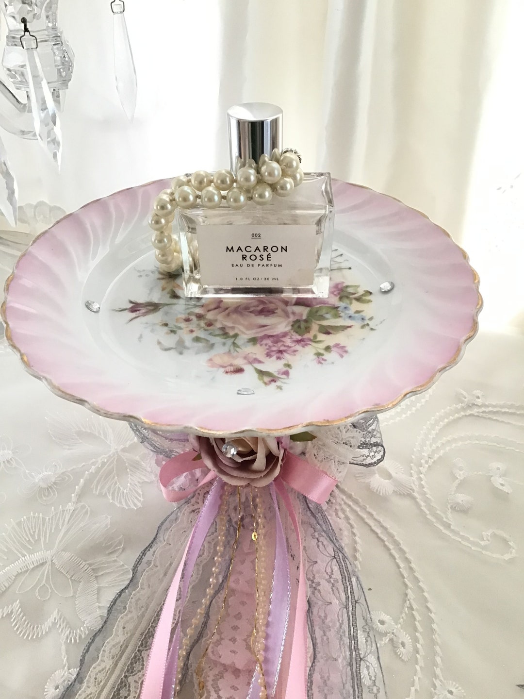 Shabby Rose Display Stand, Floral Display Tray, Pedestal, Rose Decor ...