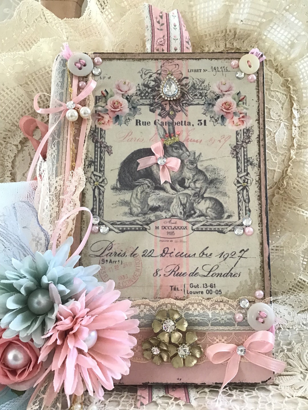 French Farmhouse Decor, Decorative Floral Book, Pink French Book ...