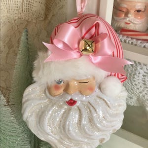Vintage Pink Christmas Winking Santa, Santa Blow Mold Ornament, Kitschy ...