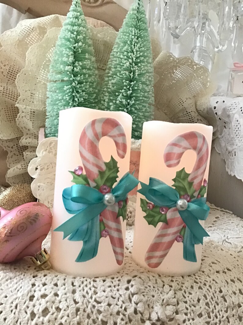 Pink Candycane Christmas Flameless Candles: Shabby Chic Cottage Decor ...
