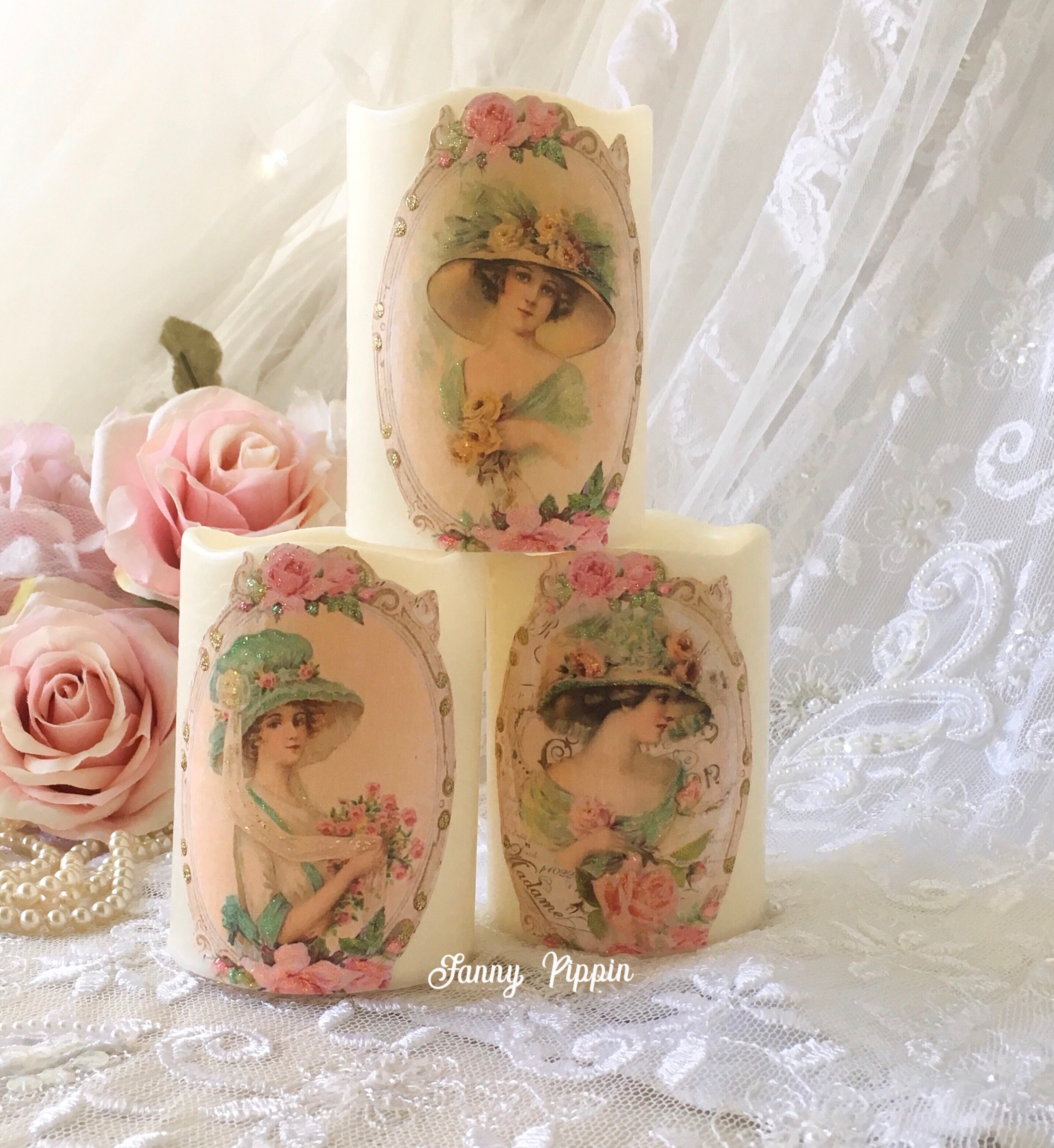 Shabby Flameless Candle Victorian Lady Decor Shabby Pink | Etsy