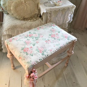 Shabby Pink Bench Floral Vanity Bench Vintage Piano Bench - Etsy
