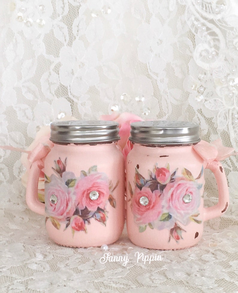 Shabby Salt & Pepper Shaker set Pink Roses Vintage pink | Etsy