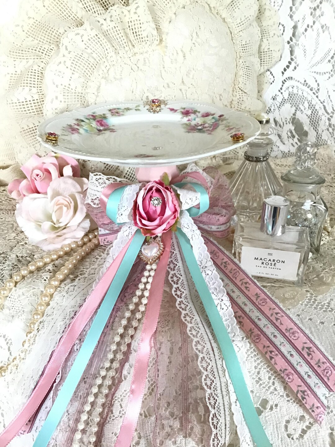 Shabby Rose Display Stand, Floral Display Tray, Pedestal, Rose Decor ...