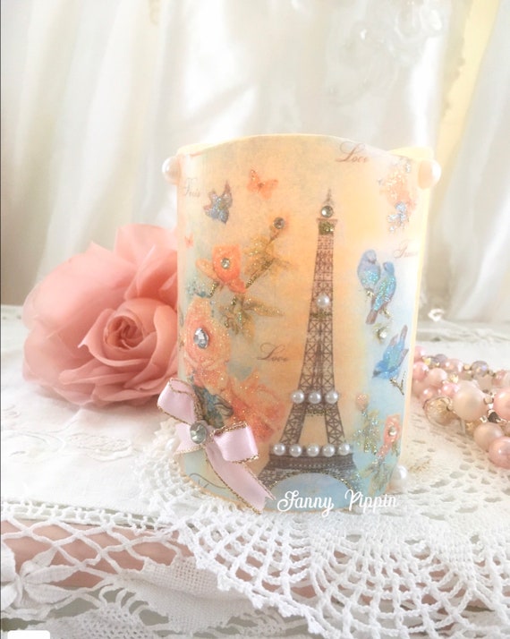French Eiffel Tower Flameless Candle Paris Decor Pink Roses - Etsy