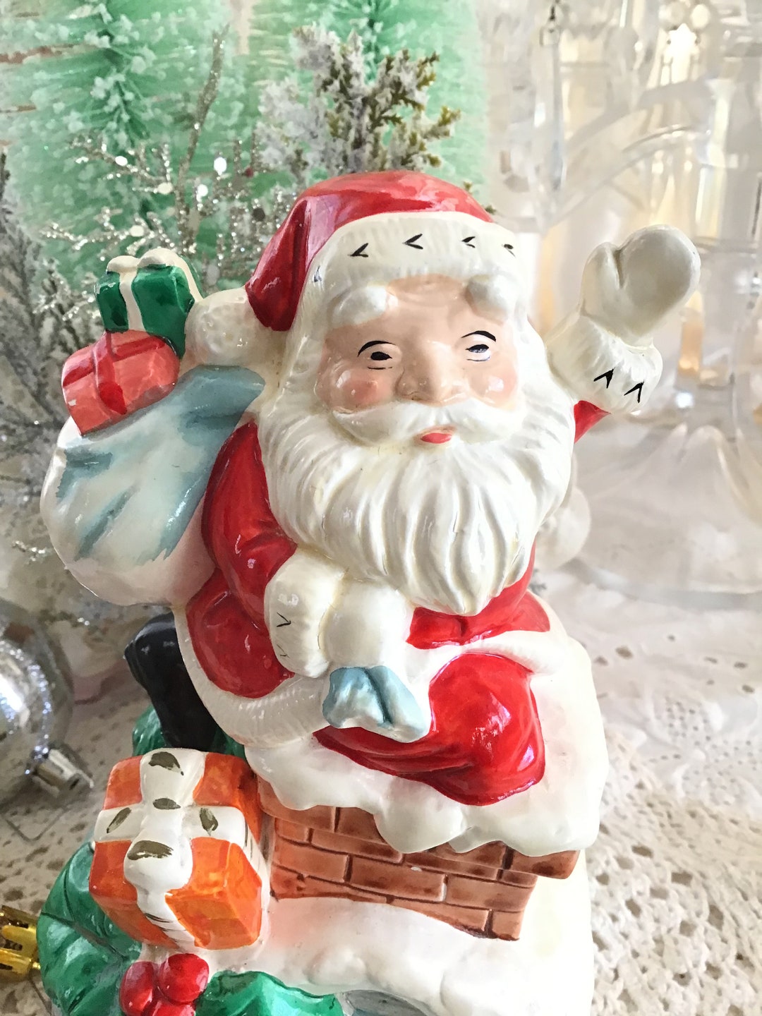 Vintage Christmas Santa Claus Musical Figurine, Retro Christmas Kitsch ...
