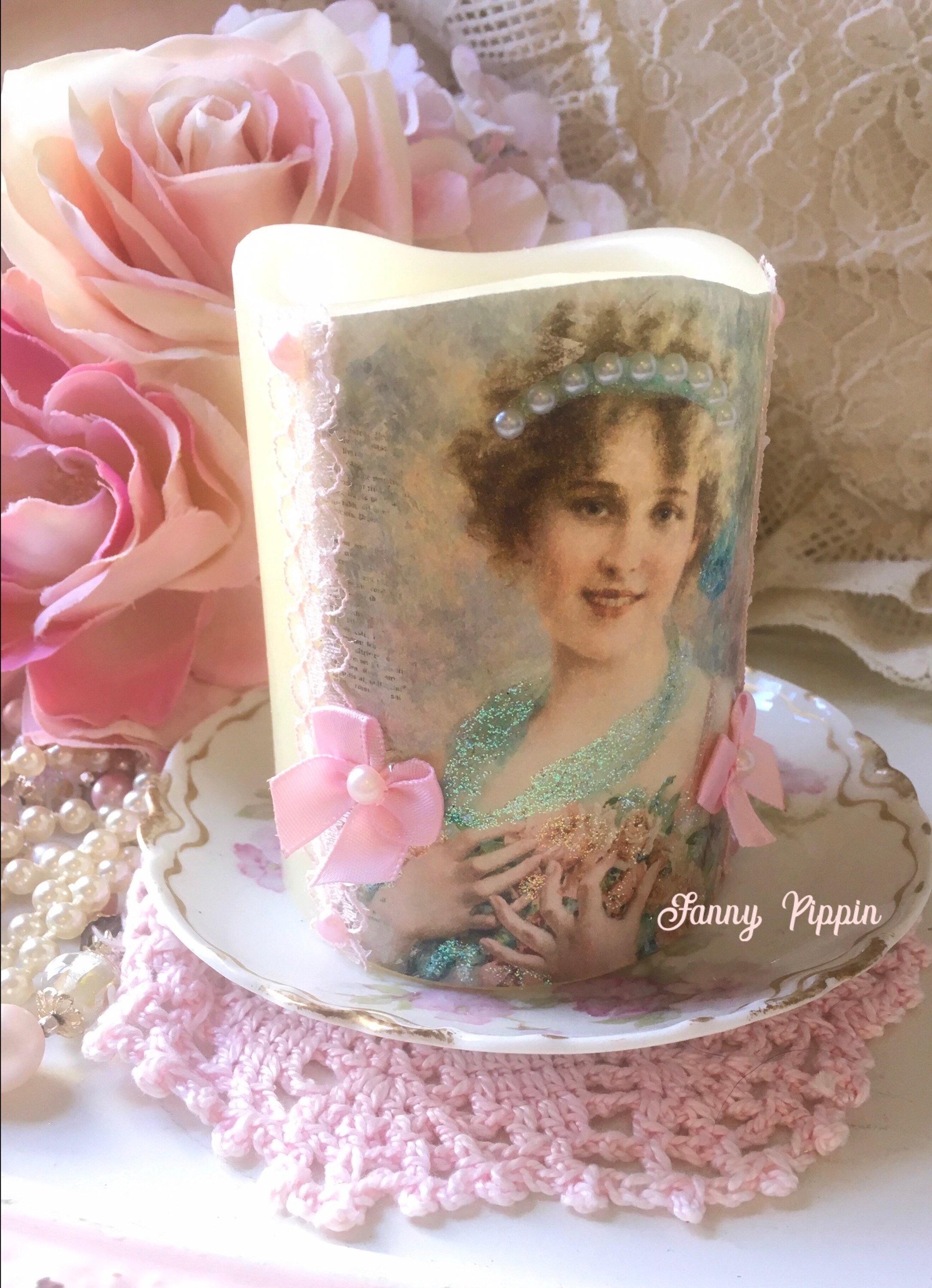 Victorian Lady Flameless Candle Shabby Pink Roses Wax LED | Etsy