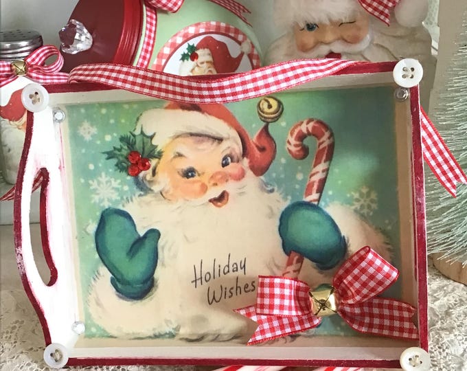 Vintage Christmas Decor, Retro Winking Santa Wall Hanging, Jadeite ...