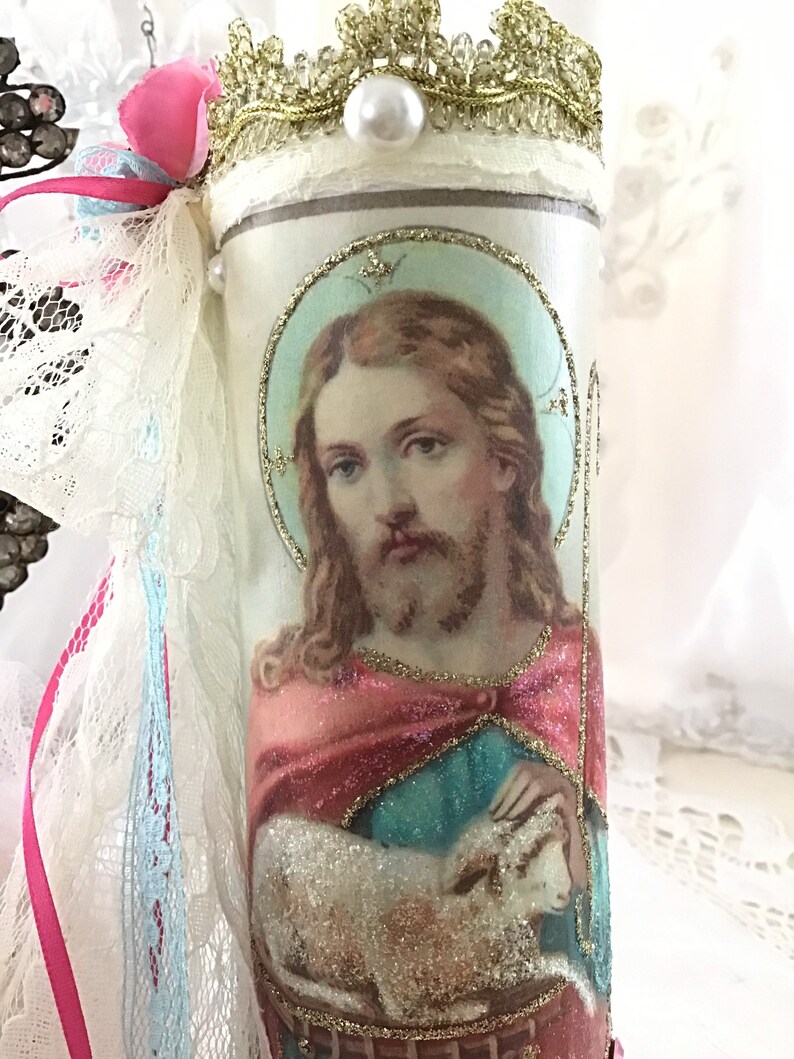 Shabby Jesus Candle Sacred Heart of Jesus Altar Candle - Etsy