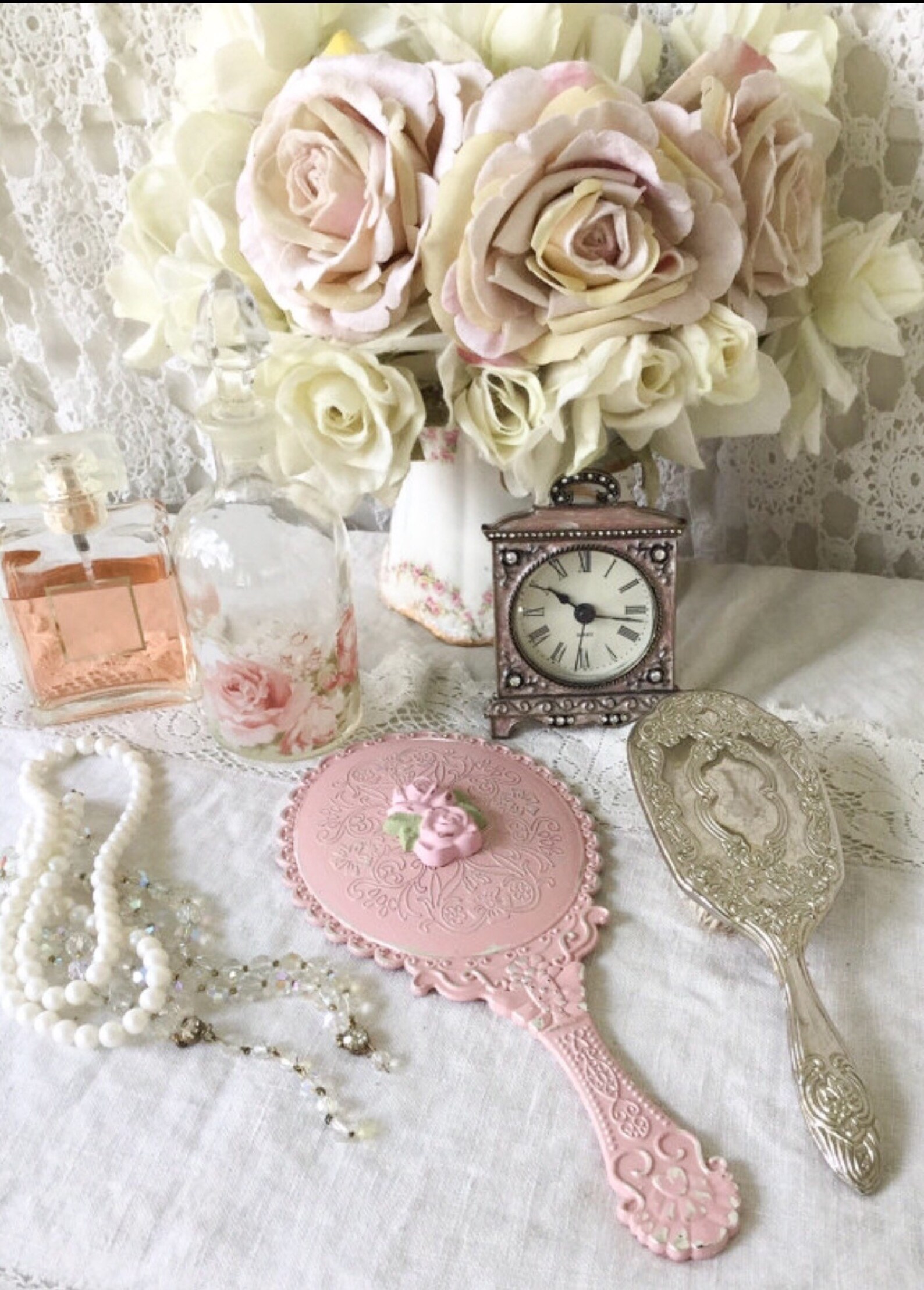 Victorian Style Hand Mirror: Shabby Pink Rose Vanity Mirror - Etsy