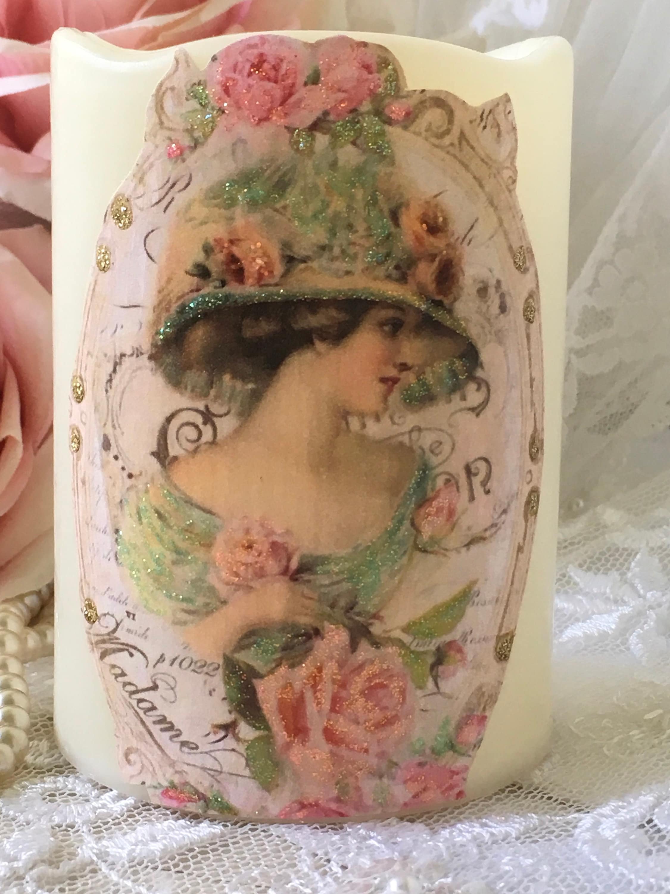 Shabby Flameless Candle Victorian Lady Decor Shabby Pink | Etsy