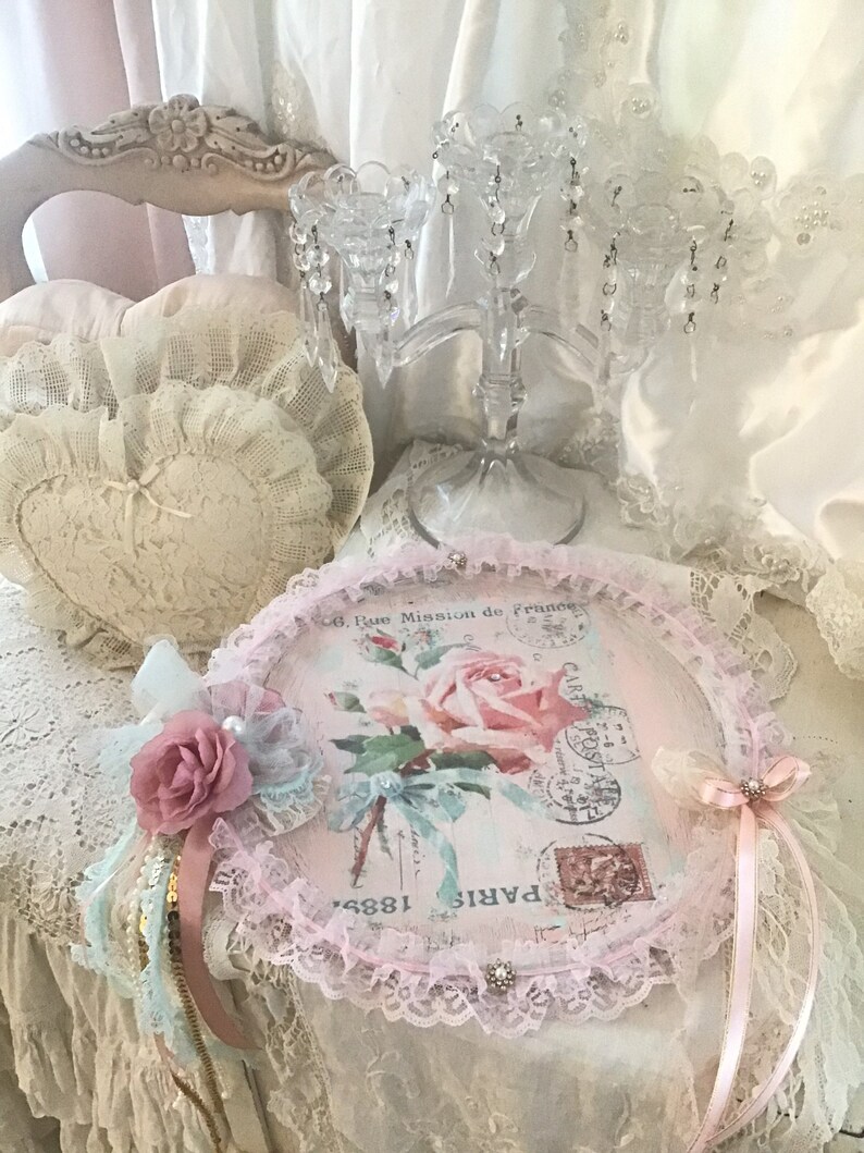 Shabby French Rose Tray Large Round Painted Decorative Tray - Etsy