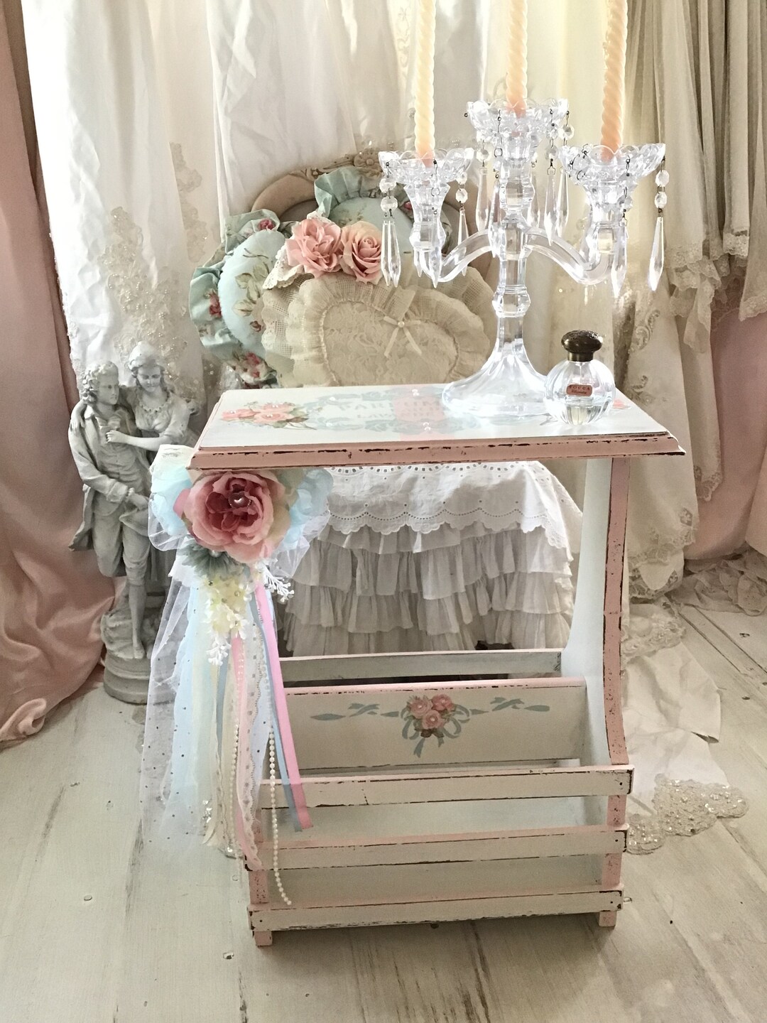 Shabby French Magazine Rack Table, Vintage Magazine Holder, Storage ...