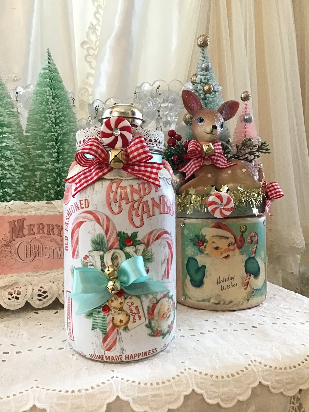 Pink Christmas Kitchen Decor, Vintage Christmas Mason Jar, Kitchen Jar ...