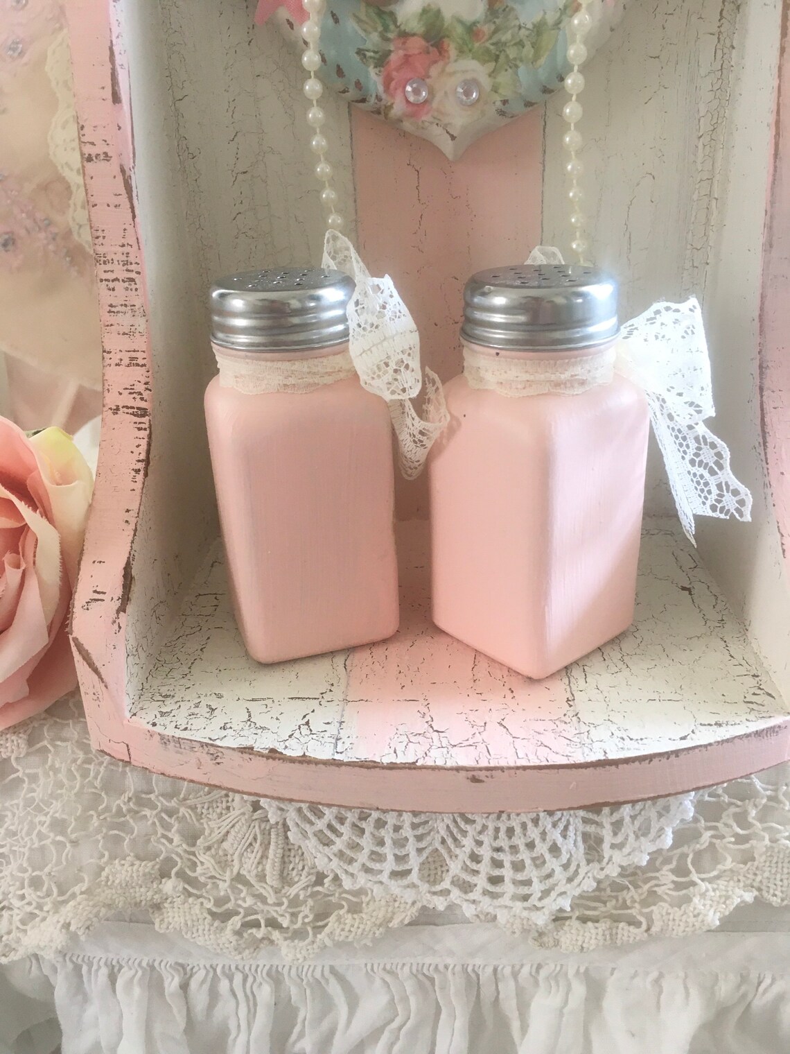 Vintage Style Pink S&P Shaker Set Shabby Cottage Chic - Etsy