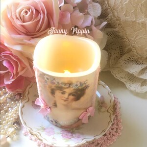 Victorian Lady Flameless Candle, Shabby Pink Roses, Wax LED Flickering ...