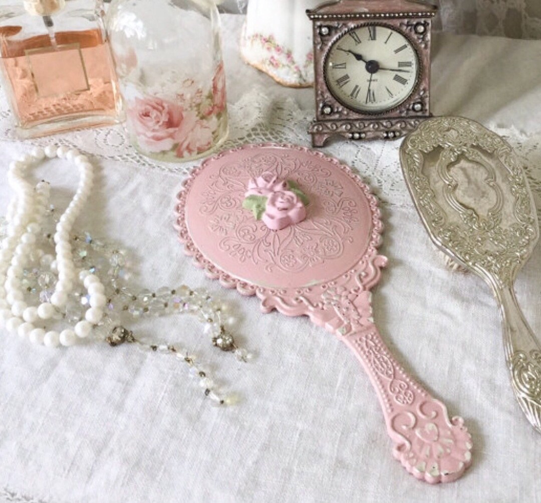 Shabby Pink Hand Mirror Vanity Mirror Dressing Table Mirror Pink Rose ...